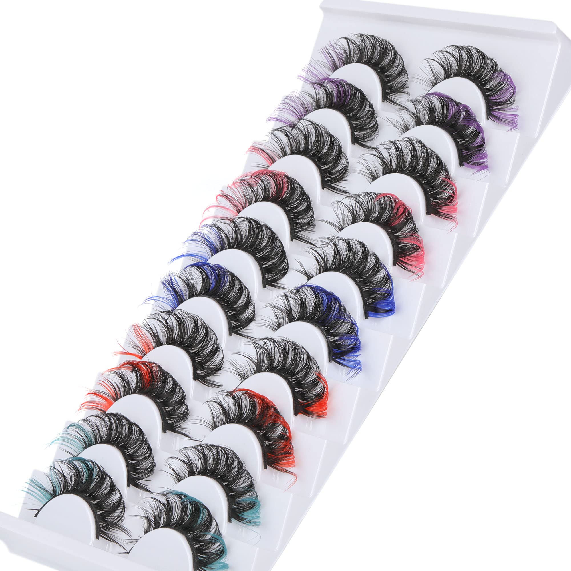 ALPHONSE Colored Lashes, Russian Strip False Lashes with Color, D Curl Fluffy Volume Curly Faux Mink Lash Pack 10 Pairs