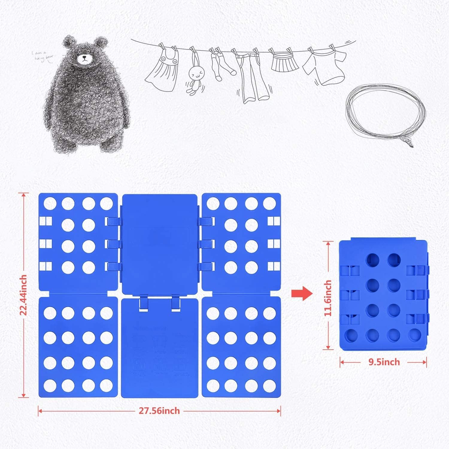 BoxLegend T Shirt Folding Board T Shirt Clothes Folder Laundry Organizer Easy and Fast for Kid and Adult to Fold Clothes Blue