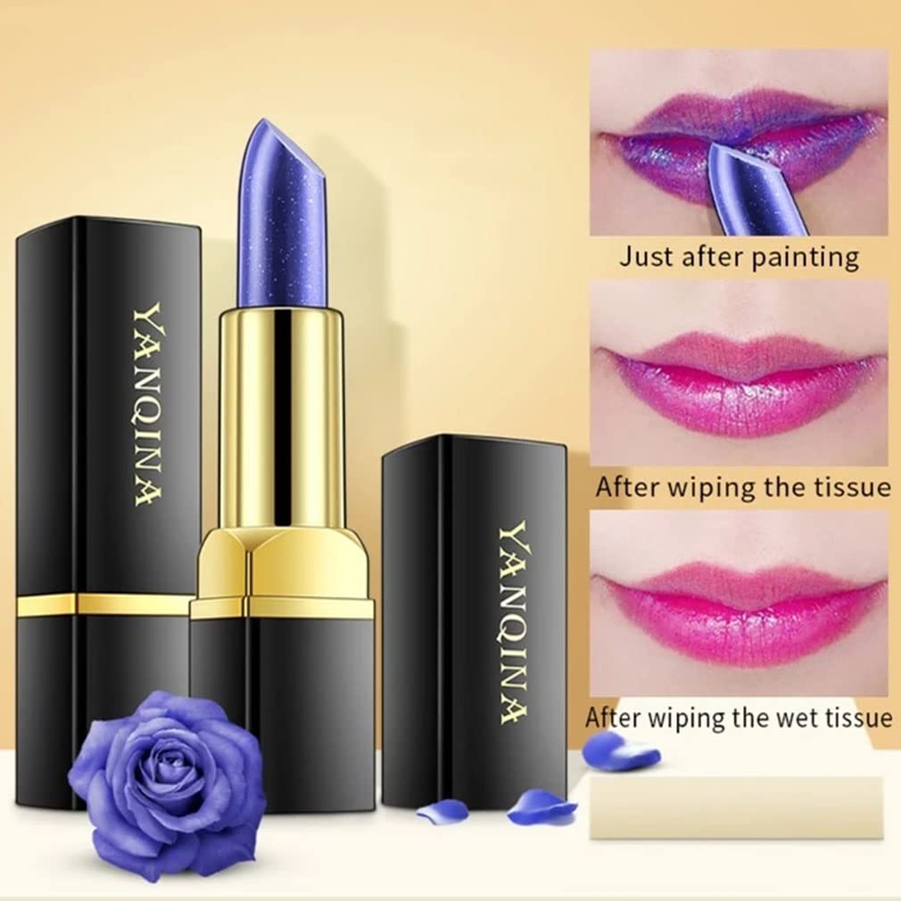 Ashudan 2 PCS Blue Shimmer Lipstick, Magic Temperature Changing Colors Lipstick (Blue Changed into Pink), Blue Lipstick That Turns Pink, Labial Magico Lips Moisturizer Lipstick for Women