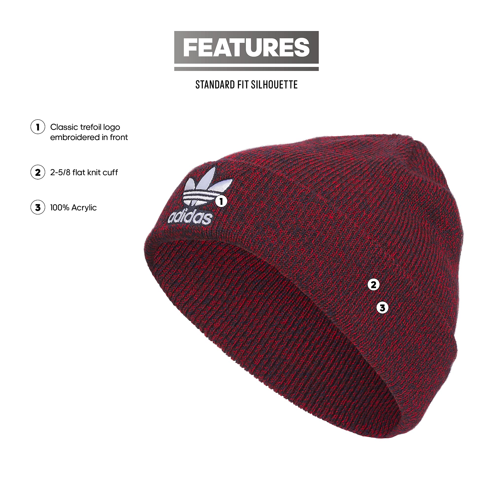 adidas Originals Trefoil Beanie, White/Black 3, One Size