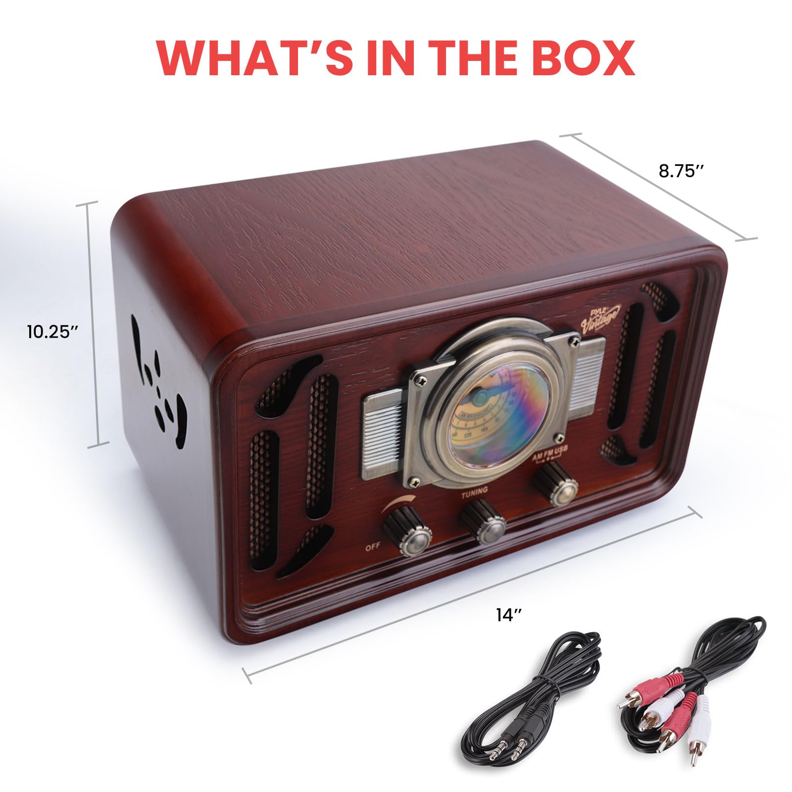 Pyle Retro Wireless Bluetooth Radio Speaker - Classic Vintage Style Audio Sound Receiver System w/Built-in Stereo Speakers, USB, SD Card Slot, AUX, RCA, MP3, AM/FM Tuner - Pyle PUNP34BT