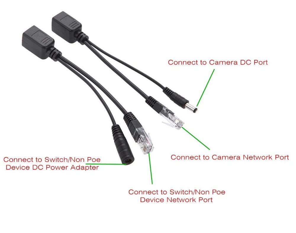 HUACAM Passive POE Injector and POE Splitter Kit with 5.5 x 2.1 mm DC Male and Female Power Adapter Connector POE Separator for RJ45 Power Over Ethernet (1 Pair)