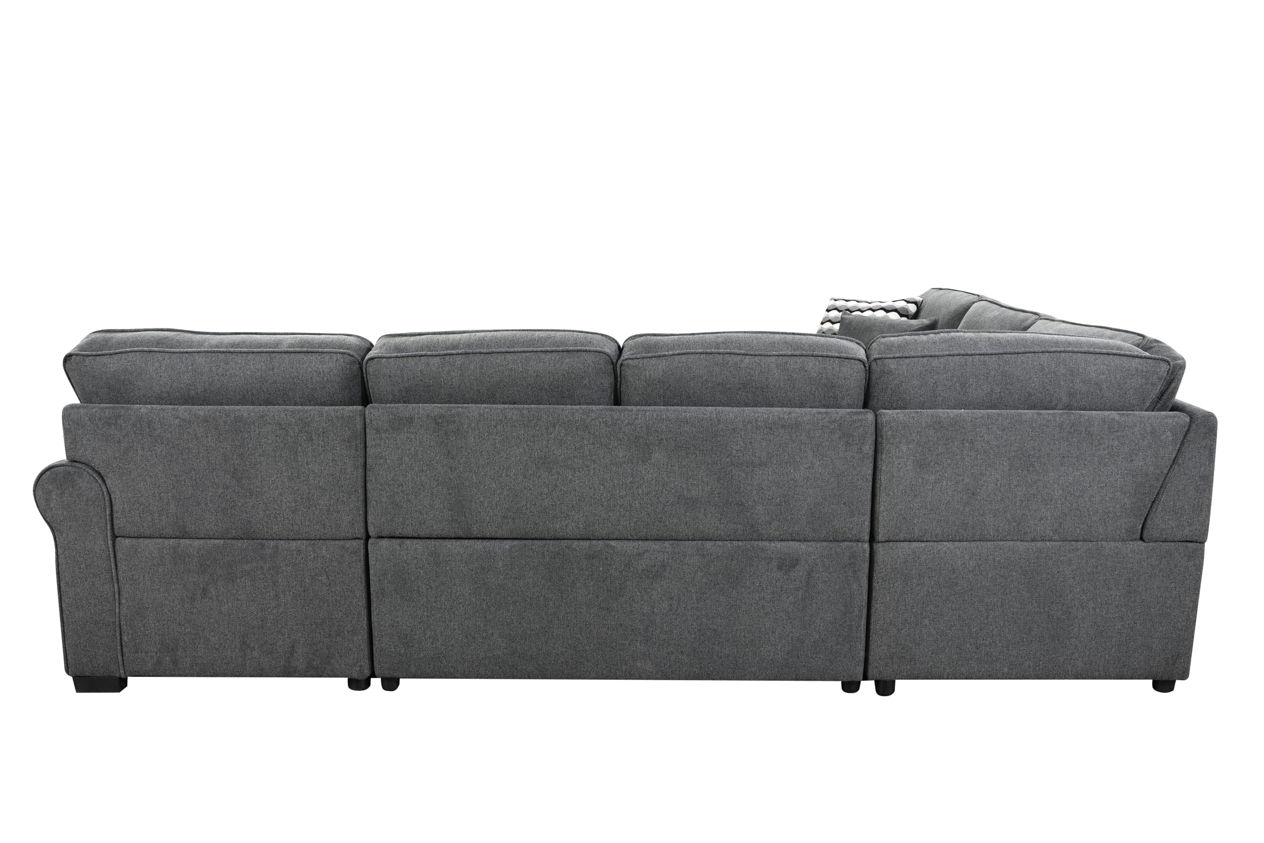 RENDGO 117" U Shape Sectional Sleeper Sofa Bed with Storage Chaise for Large Space Dorm Apartment,Beige, 7 Seater
