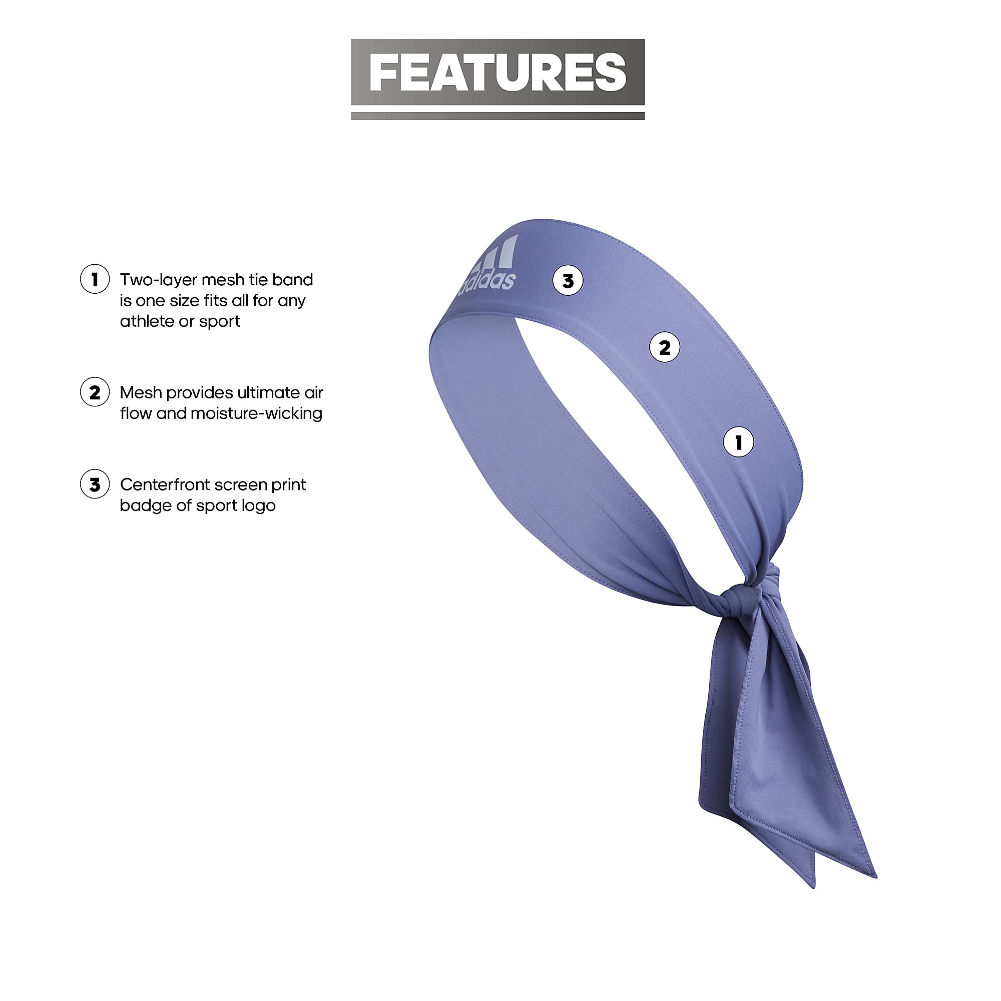 adidas Alphaskin Tie Headband, Orbit Violet Purple/Violet Tone Purple, One Size