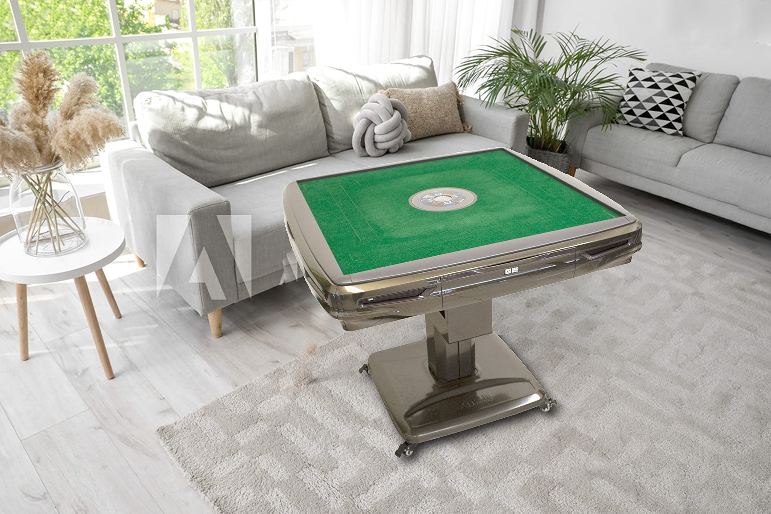 TRYHO Tornado Automatic Mahjong Table Gray Ultra-Thin Pedestal Folding Style with Tiles 宣和 超薄电动麻将桌 Electric Mah Jongg More Rounds No More Shuffling (44mm, Numbered Tiles)