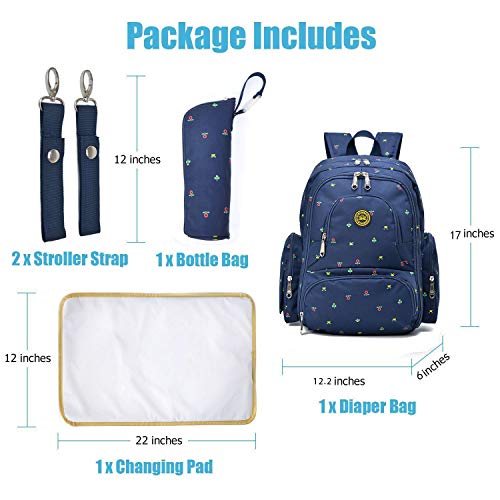 QIMIAOBABY diaper bag backpack, multifunctional and large-capacity travel diaper storage bag (Blue florets)