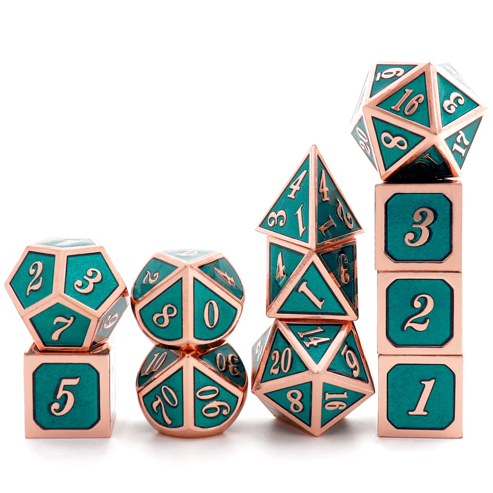 PJOY Copper Teal 11PCS Metal DND Dice Set Extra D6 D20 Dice for Dungeons and Dragons 5E Gifts