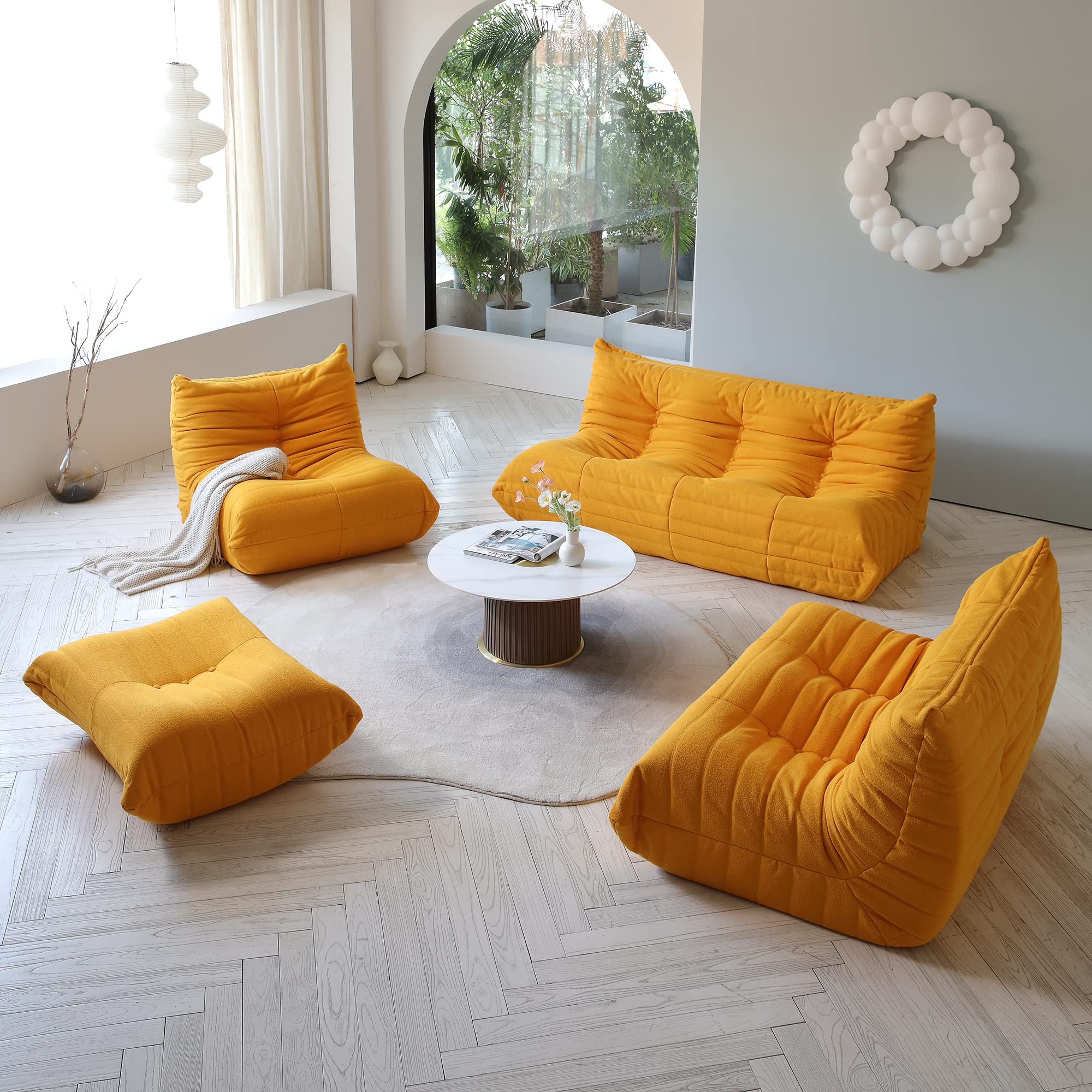 TIFLON Lazy Floor Sofa,Minimalist Sofa Couch,Teddy Velvet 3Seatert Sofa, Fireside Chair,Tatami Sofa,Corner Relax Sofa Couch for Living Room Bedroom Salon Office-Yellow