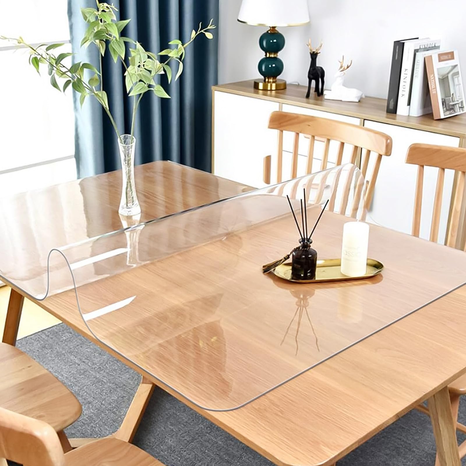 AEORUM Upgraded Clear Plastic Table Mat Dining Coffee Kitchen Table Cover Pad Thicken Desk Cover Protector 20 x 48 Inch Glass/Wooden Tabletop Protection Mat