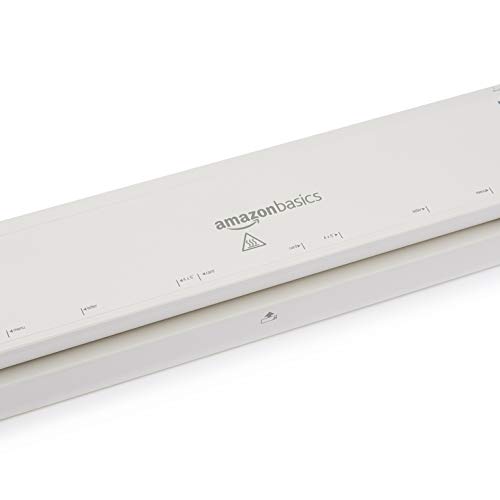 Amazon Basics 12-Inch Thermal Laminator Machine with 20 Assorted Laminating Pouches, White
