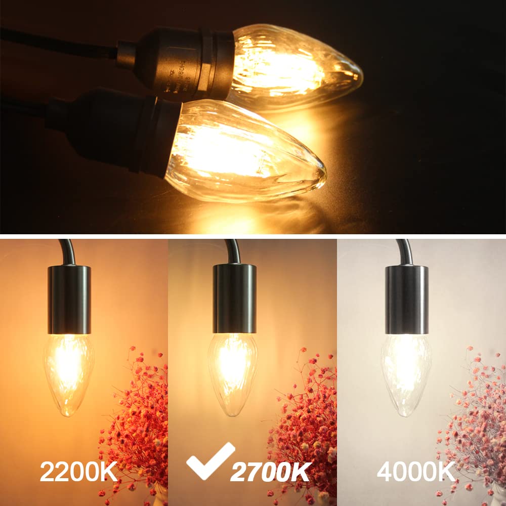 ROMANJOY F15 4W LED Light Bulbs, LED Porch Light Bulbs, E26 Medium Base, Dimmable 2700K Warm White LED Post Bulb 40w Equivalent, Outdoor Decorative Chandelier Lantern Lamp, 4-Pack…