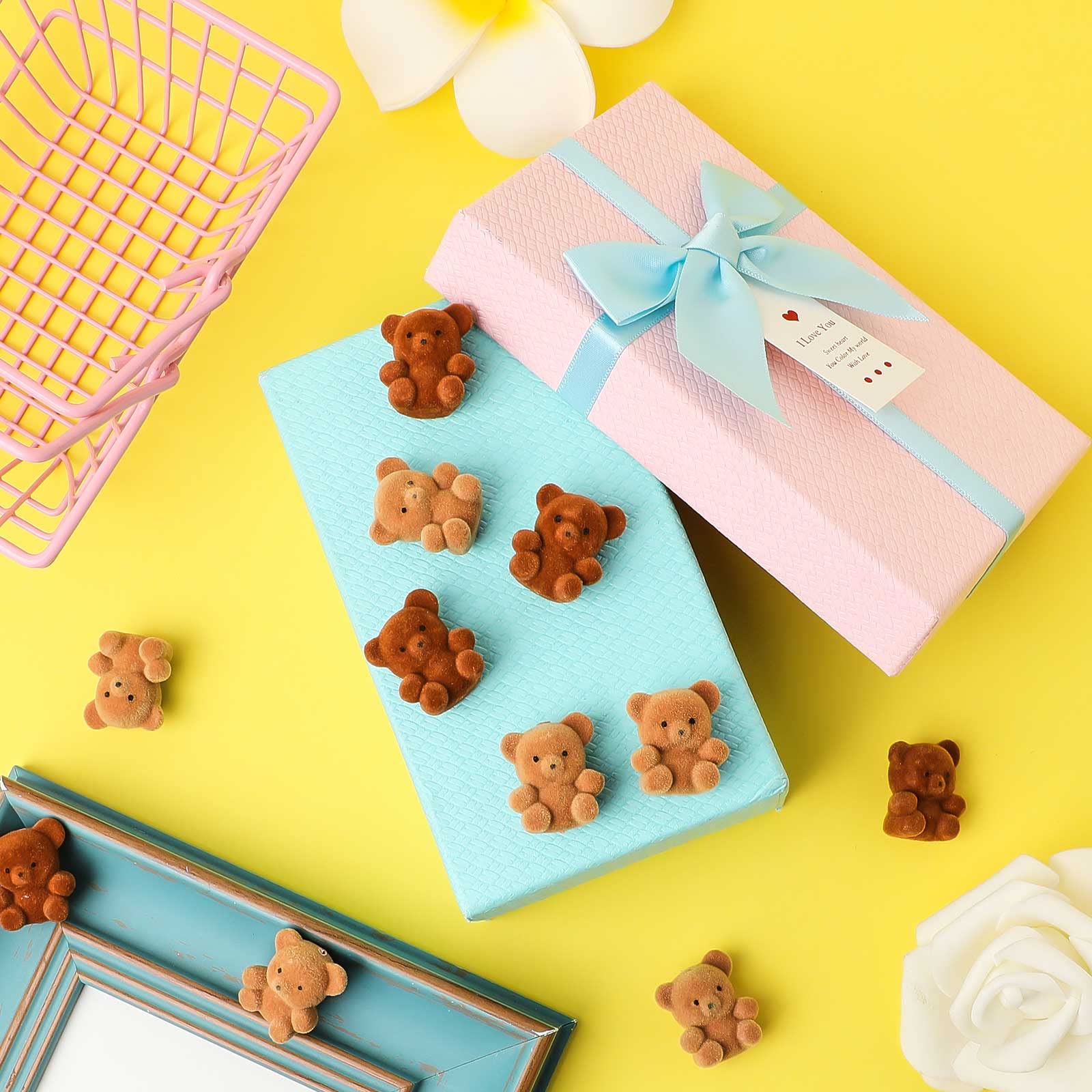 Hungdao 12pcs Valentine's Day Miniature Flocked Plush Mini Bear Stuffed Bear Decorations for Birthday Cake Wedding Decor Party Favor Supplies Bag Charm DIY Accessory 1 Inch (Brown, Light Brown)
