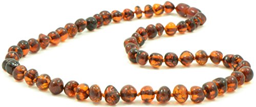 AmberJewelry Baltic Amber Beaded Necklaces for Adults - 21.6 inches (55cm) - Dark Cognac / Brown Color Amber Beads Necklace - Authentic / Polished Baltic Amber Beads Necklace collar de ámbar Handmade in Baltic Region