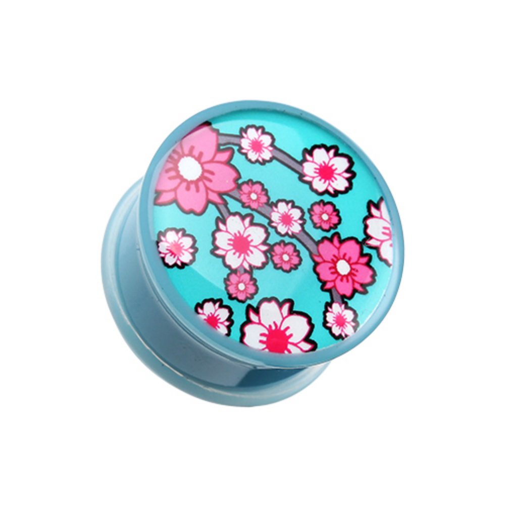 Adorable Sakura Cherry Blossom Single Flared WildKlass Ear Gauge Plug (Sold as Pairs)