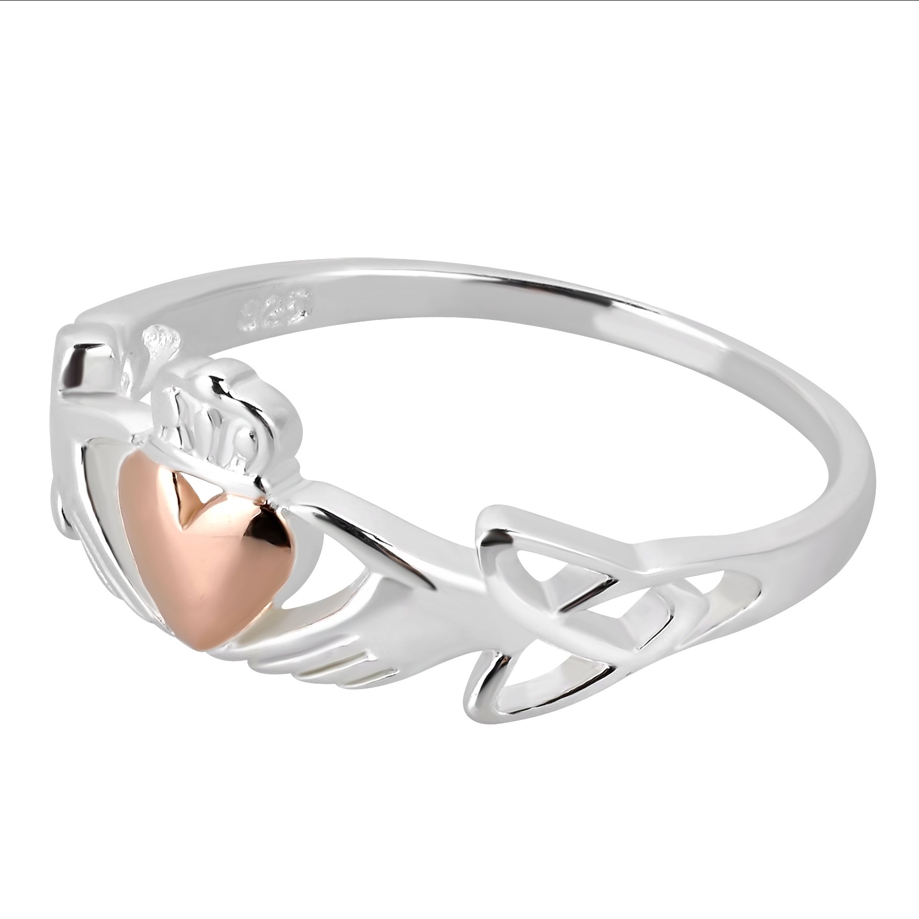 AeraVida Celtic Claddagh Love Heart Rose Gold Over Silver Ring | Elegant Classy Silver Ring for Women | Chic Heart Silver Ring for Anniversary Jewelry Gift | Size (9)