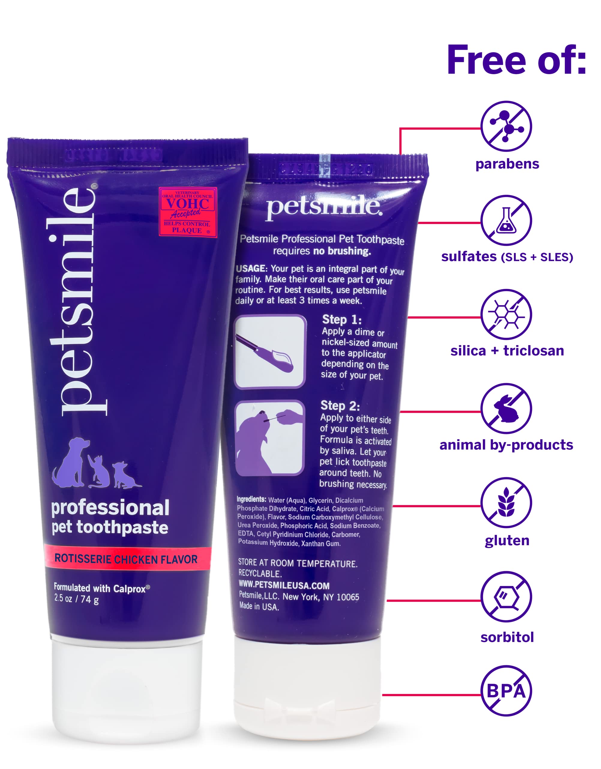 Petsmile Professional Pet Tooth Brushing Kit - Cat & Dog Toothbrush and Toothpaste for Plaque, Tartar, & Bad Breath - VOHC Accepted Non Enzymatic Cat & Dog Toothpaste (Rotisserie Chicken, 2.5 Oz)