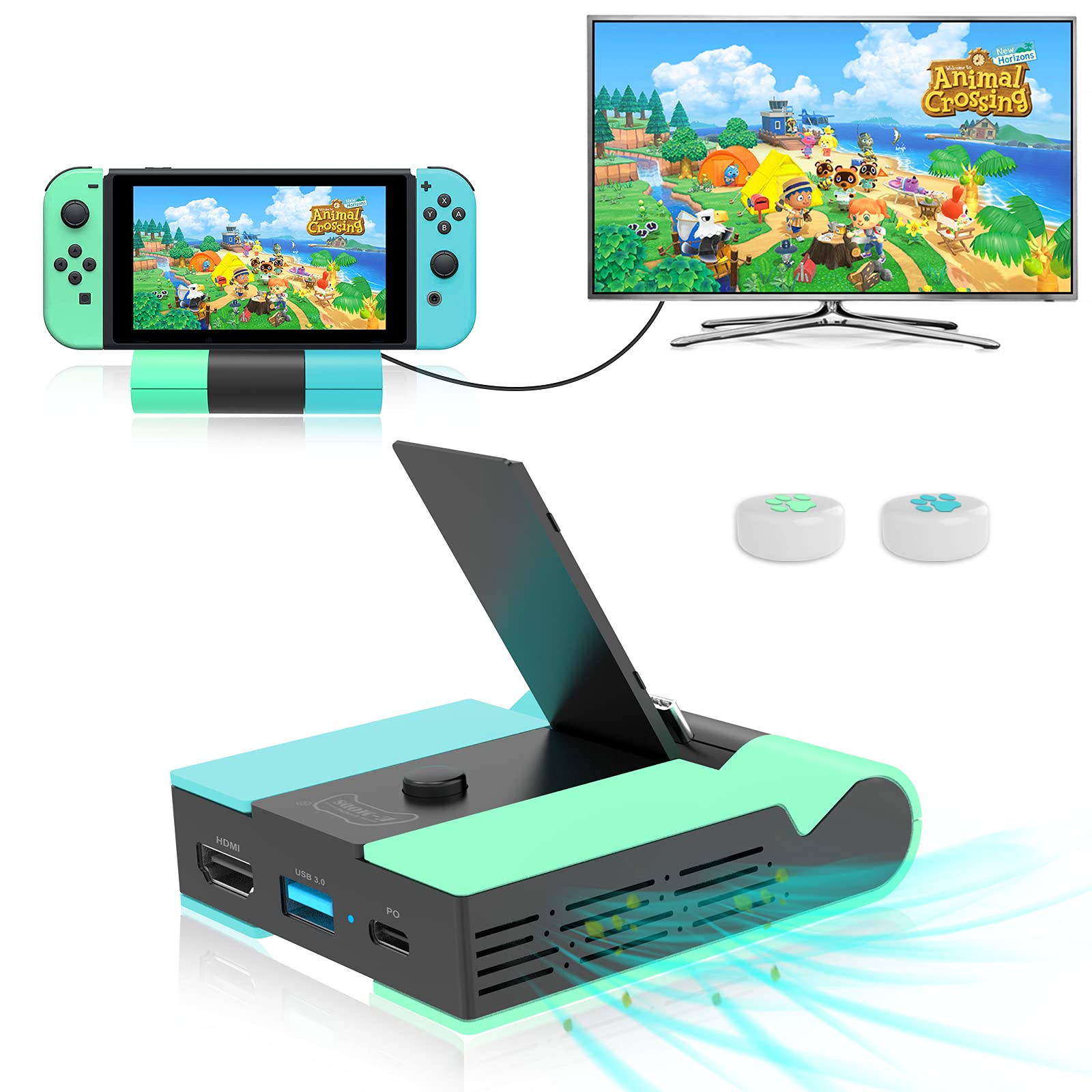 E-MODS GAMING Switch Charging Docking Station- Foldable Switch TV Dock Charger Stand for Nintendo Switch, Portable Type C Charging Dock Replacement for Nintendo Switch with HDMI Adapter & USB 3.0 Port