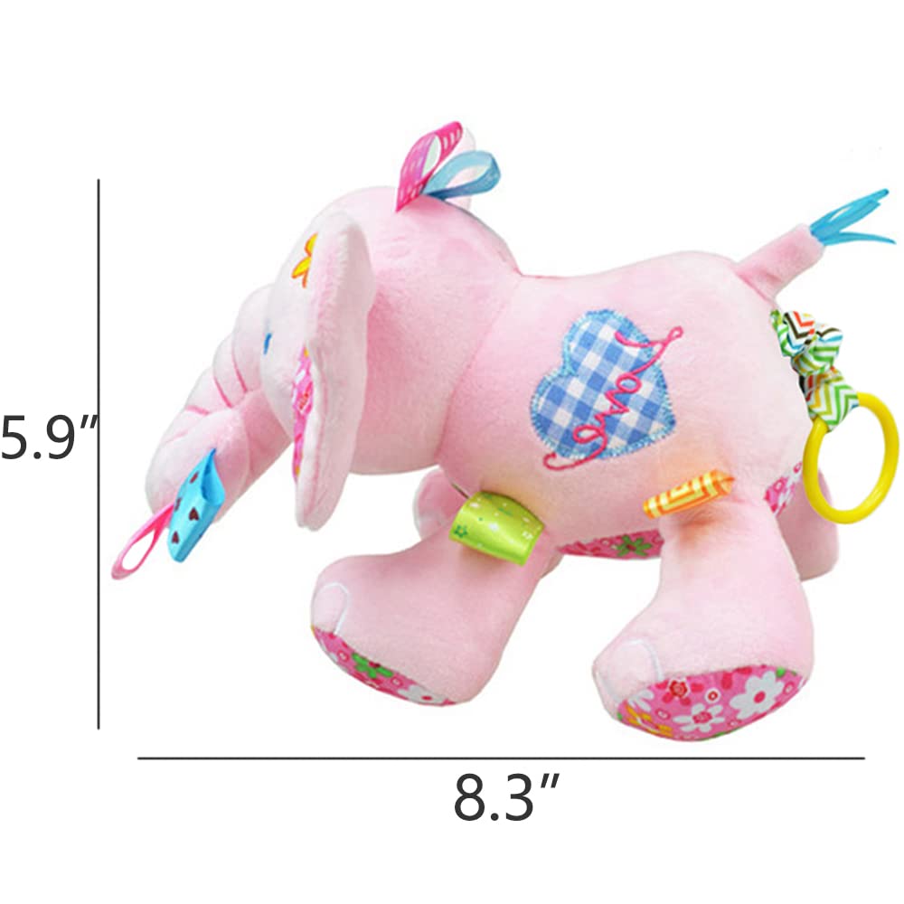 Zocita Baby Musical Elephant Stuffed Animal Toy, Bedtime Stroller Crib Plush Doll for Infant Toddler Kids(Pink)