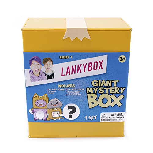LankyBox Giant Mystery Box: Wearable Boxy case, 2 Figures, one 6β Glow-in-The-Dark Plush, a Squishy , pop-it Fidget Toy, Canny with pop-Out Sticky, and 3 Stickers