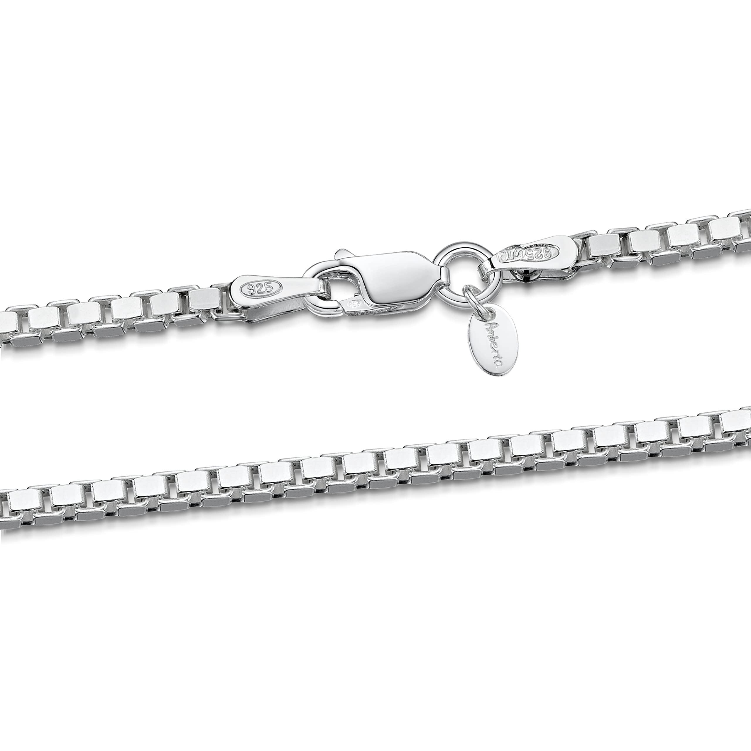 Amberta 925 Sterling Silver 2 mm Venice Box Chain Necklace Length 18" inch / 45 cm (18)