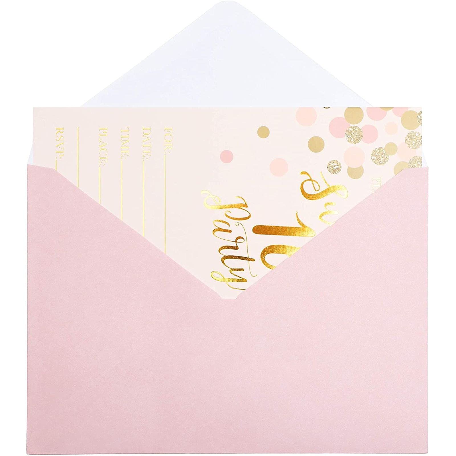 Sparkle and Bash 36-Pack Sweet 16 Birthday Party Invitations With Envelopes for RSVP Party (Pink & Gold, 7 x 5 In)