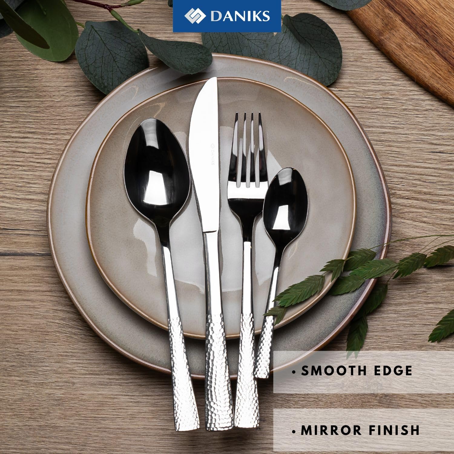 Daniks Alta 24 Pieces Silverware Set Service for 6 | Premium Stainless Steel Flatware Cutlery Set | Include Forks, Spoons and Knives | Dishwasher Safe for Home, Restaurant, Kitchen | Mirror Polished