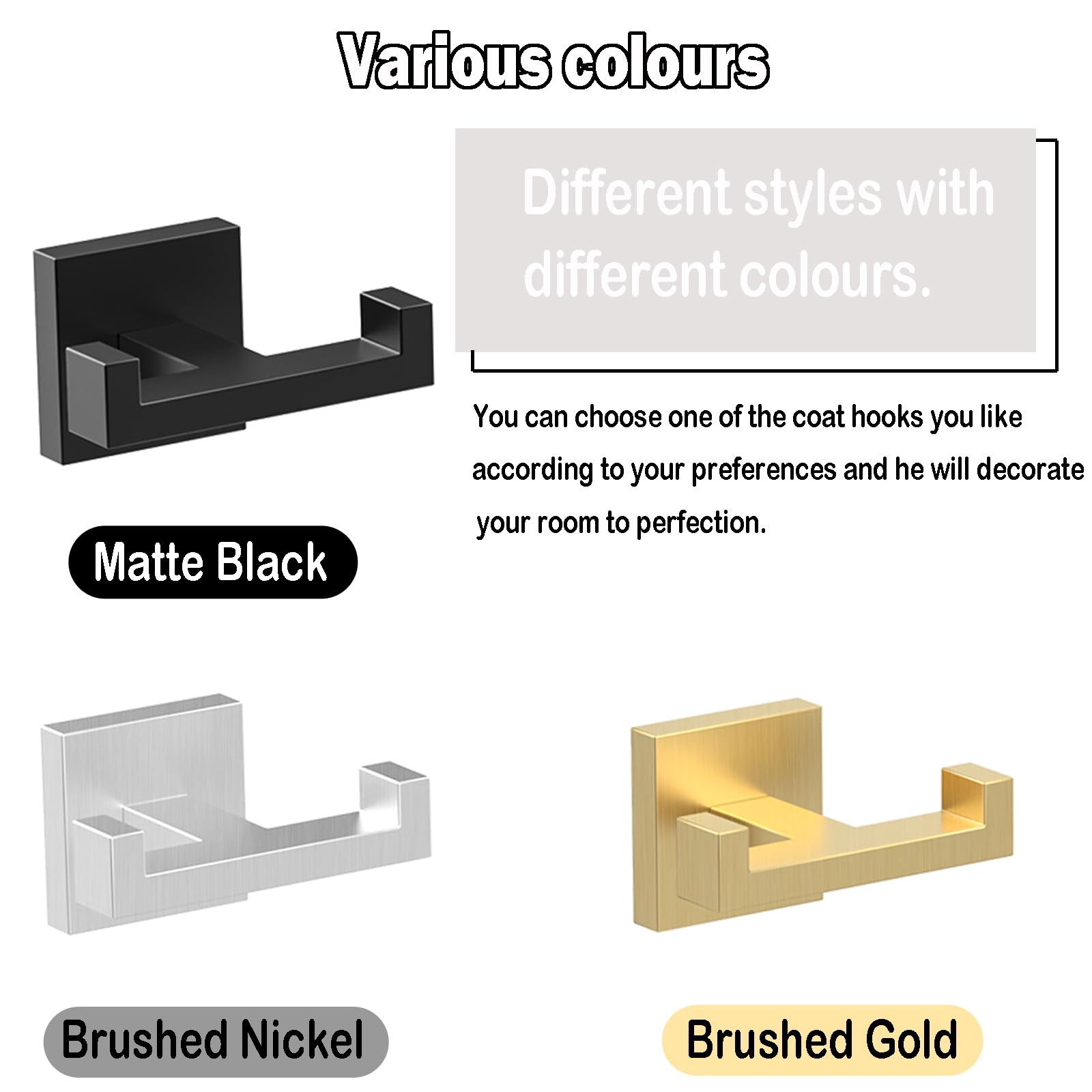 BOZWELL Double Towel Hooks for Bathroom Matte Black Wall Mount,Simple Modern Square Style Coat Robe Hook,Stainless Steel Heavy Duty Door Hanger for Bathroom Bedroom Kitchen Hotel Pool 1502-B-1