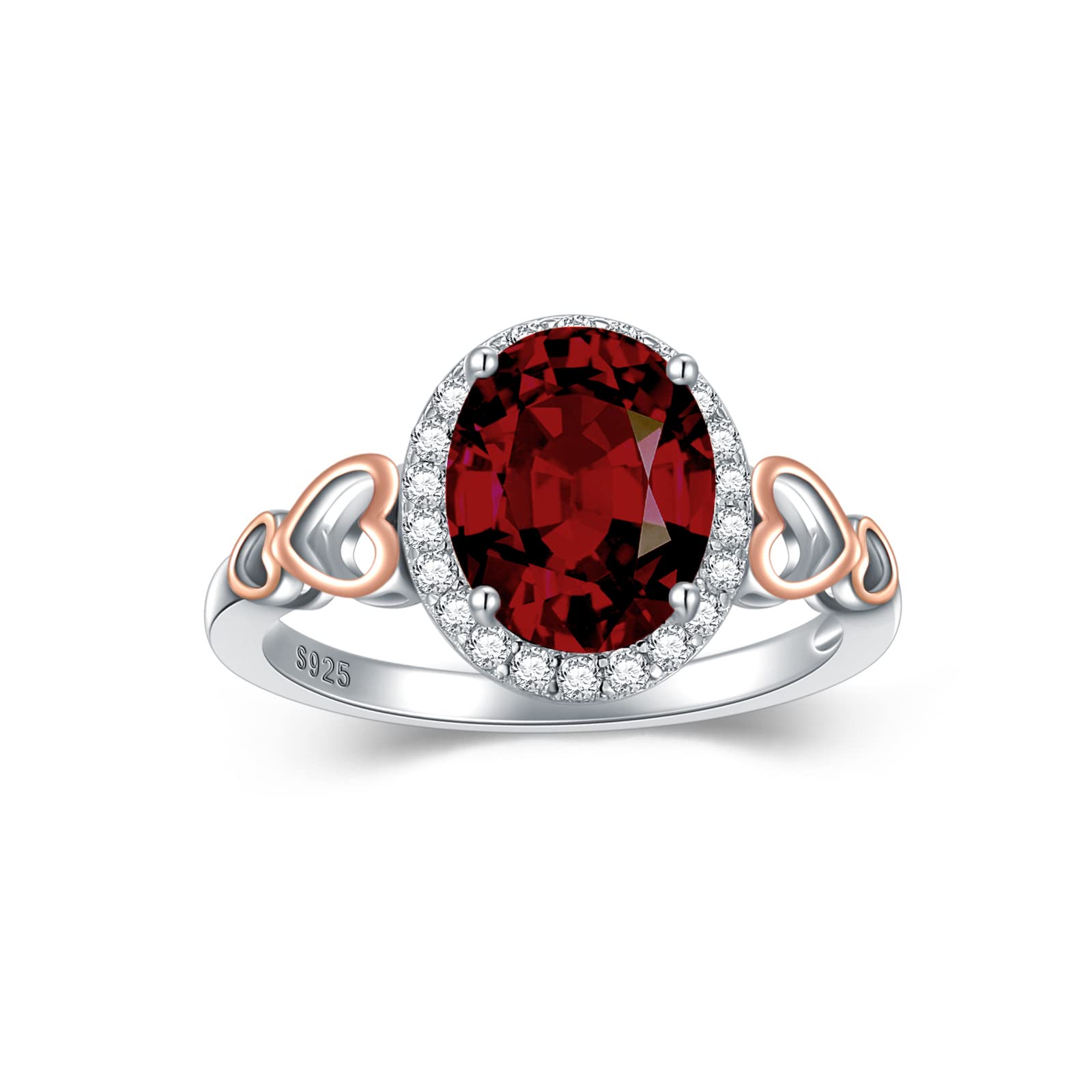 Althum 925 Sterling Silver Red Garnet Engagement Ring for Women 10mm * 8mm Oval Cut Garnet Ring (Size 9)