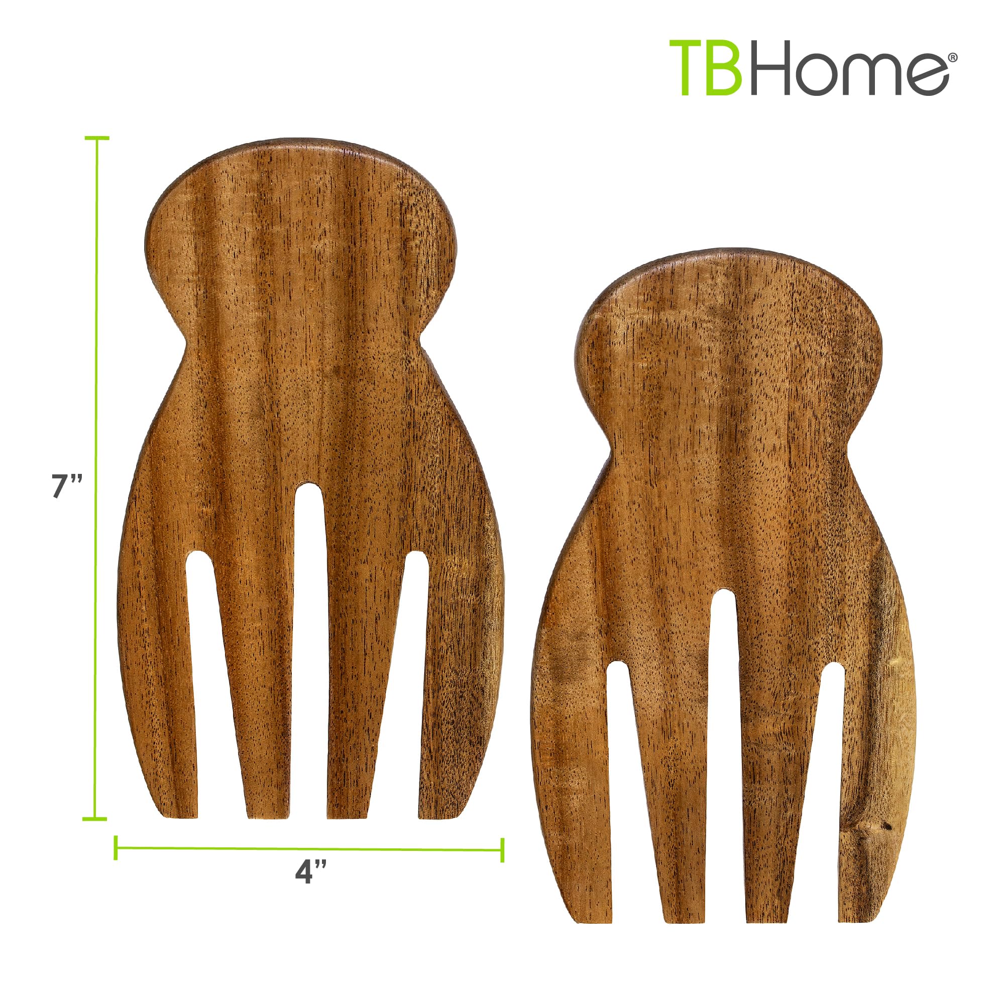 TB Home Acacia Wood Salad Hands, Set of 2 Wooden Salad Servers, Serving Set Great for Tossing and Serving Salad, Pasta and More