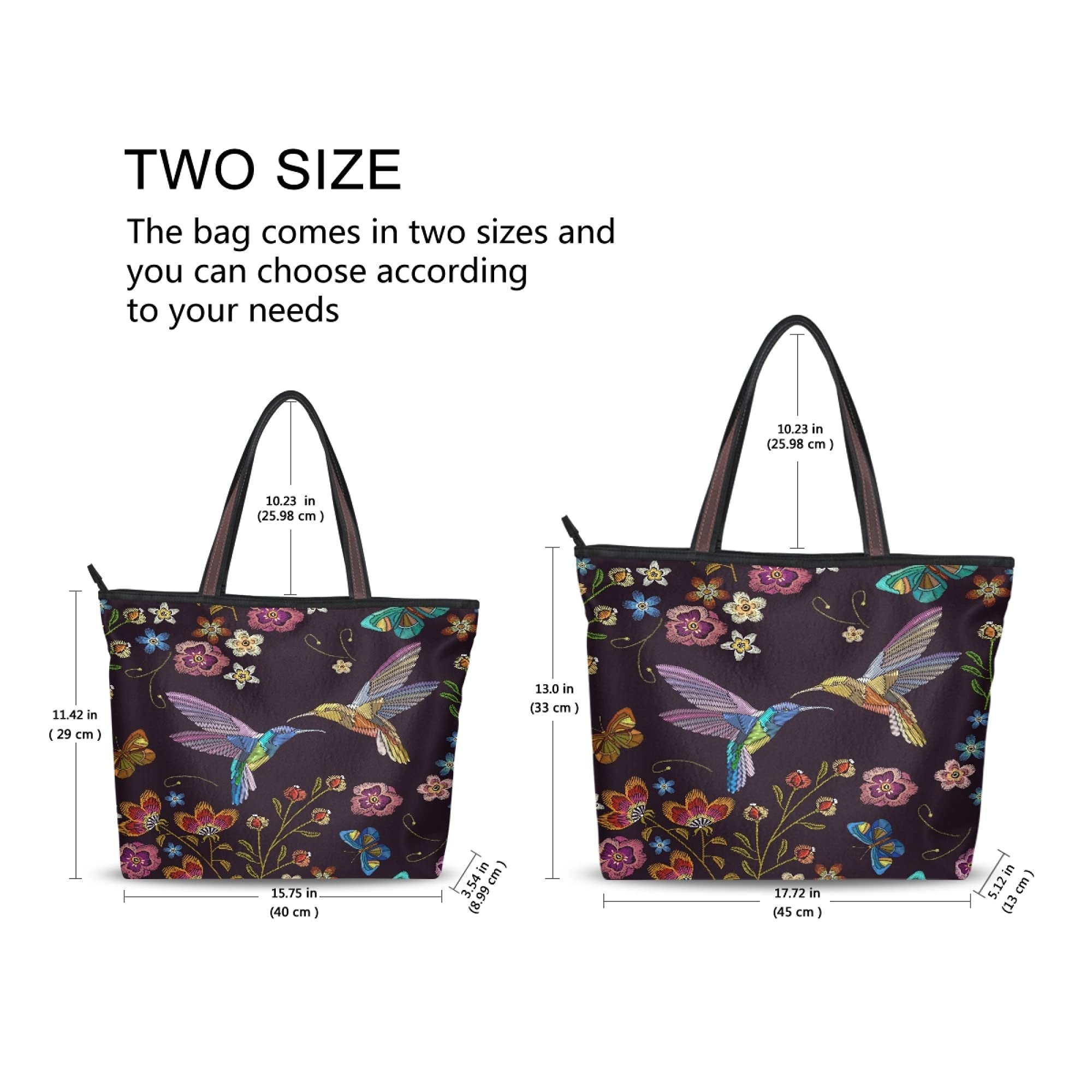 linqin Women's Shoulder Handbags Tote Purse with Zipper closure Humming Bird And Tropical Flowers Embroidery