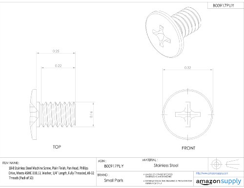 Small Parts 18-8 Stainless Steel Machine Screw, Plain Finish, Pan Head, Phillips Drive, Meets ASME B18.13, External-Tooth Lock Washer, 1/4" Length, Fully Threaded, #4-40 UNC Threads (Pack of 50)