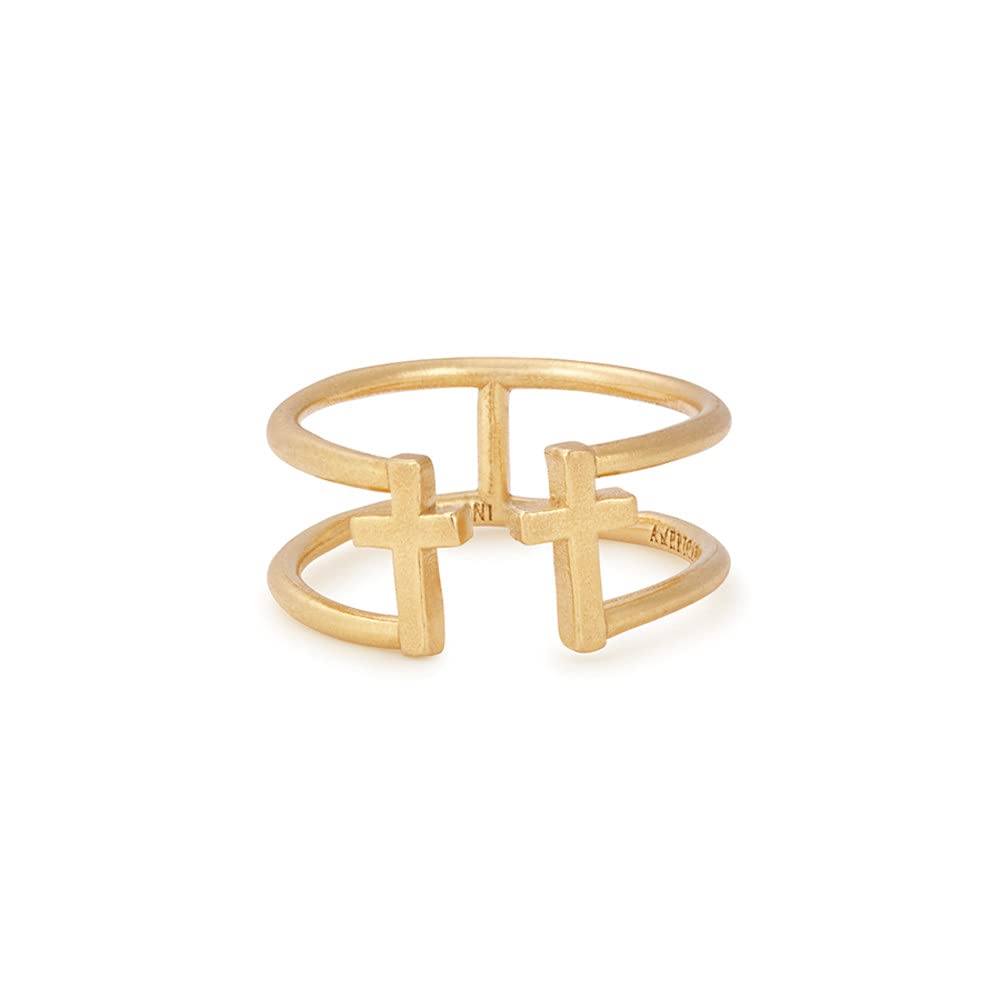 Alex and Ani Path of Symbols Adjustable Ring for Women, Cross, 14K Gold Plated Sterling Silver, Fits Ring Sizes 6 to 9