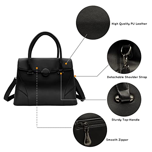Adirva Handbags for Women, PU Leather Top-Handle Bag, Designer Purse Satchel Shoulder Bags (Black)
