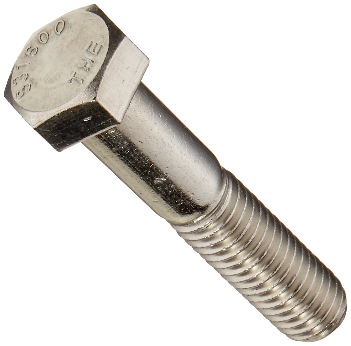 Small Parts 316 Stainless Steel Hex Bolt, Plain Finish, Hex Head, External Hex Drive, Meets ASME B18.2.1, 4" Length, Partially Threaded, 1/2"-13 UNC Threads