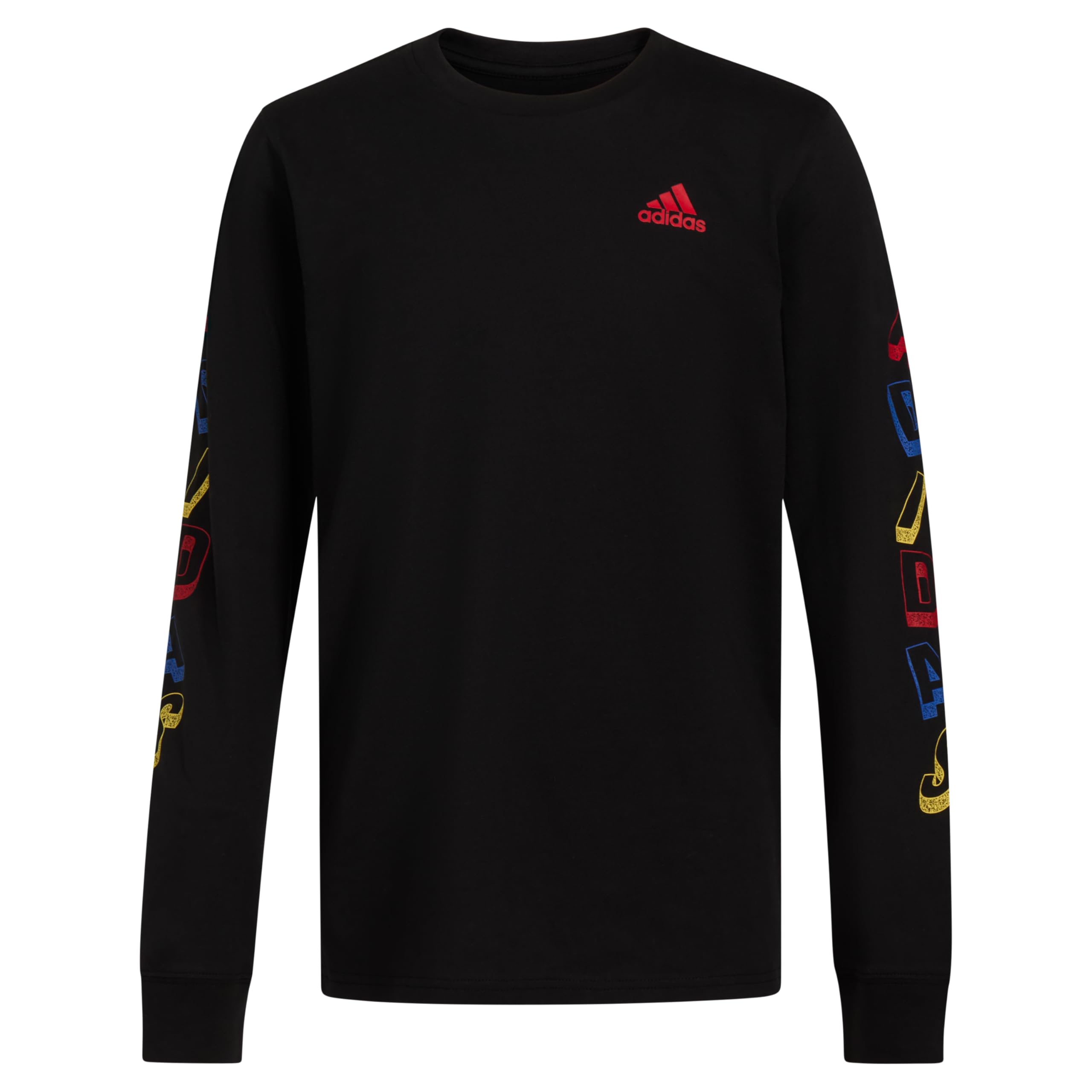 adidas Boys' Long Sleeve Cotton Small Logo T-Shirt, Falling BoS/Black, X-Large (18/20)