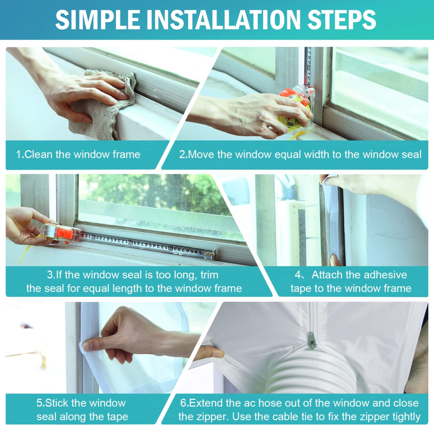 YoleShy Portable AC Window Seal for AC Unit, Portable AC Window Kit for Portable Air Conditioner Window Seal 25X102~160 cm AC Window Vent Kit with Zip and Adhesive Fastener AC Unit Window Seal