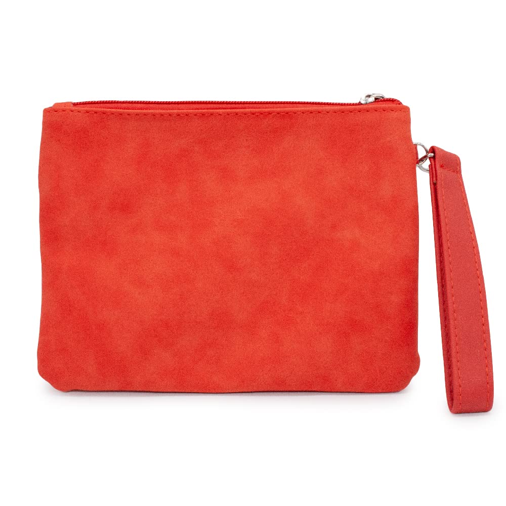 Disney Wallet, Double Pocket Wristlet, Disney Signature D Silver Logo, Red, Vegan Leather