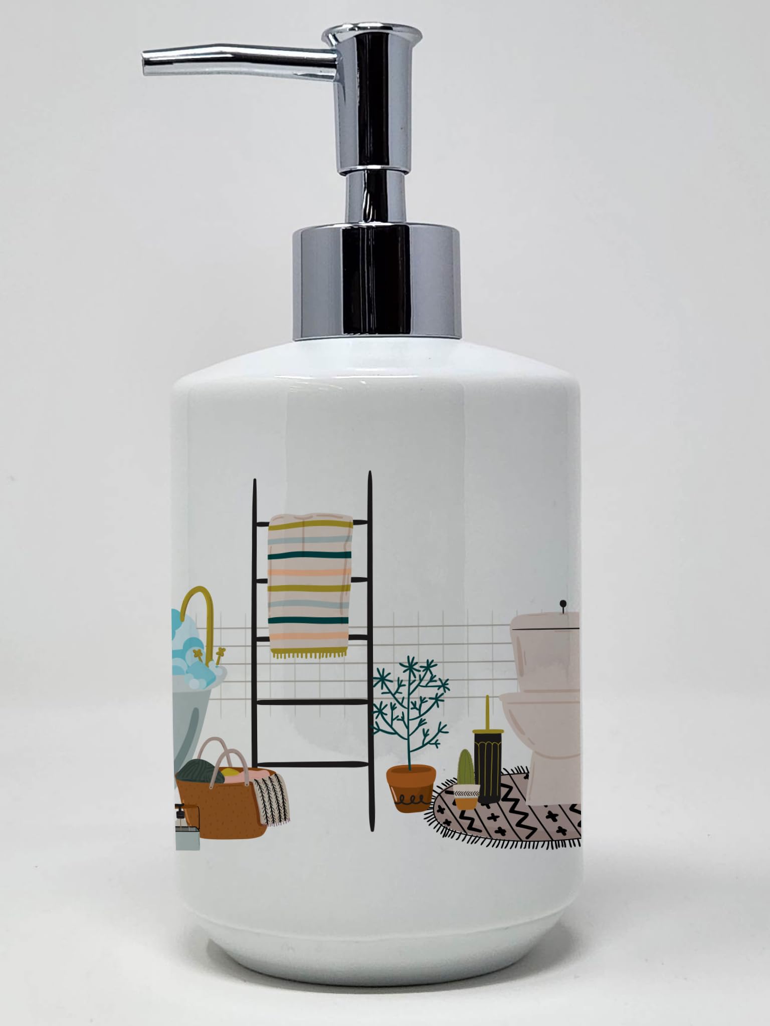 Caroline's Treasures WDK5799SOAP Tan Pekingese in Bathtub Ceramic Soap Dispenser Hand Soap Dispenser Pump Bottles for Bathroom Kitchen, Empty Refillable Liquid Soap Container