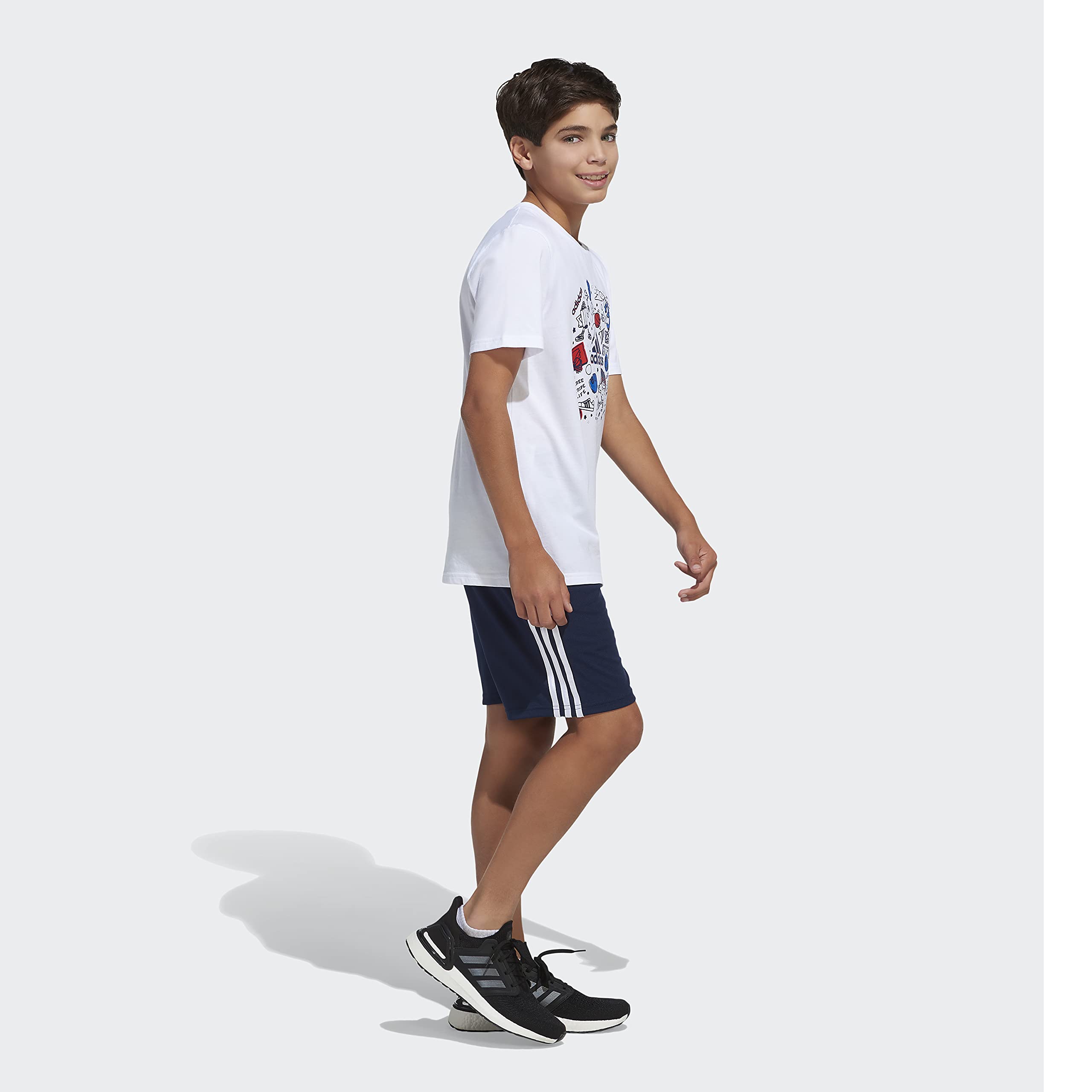 adidas Boys' Short Sleeve Americana Tee, White with Collegiate Navy, 4T