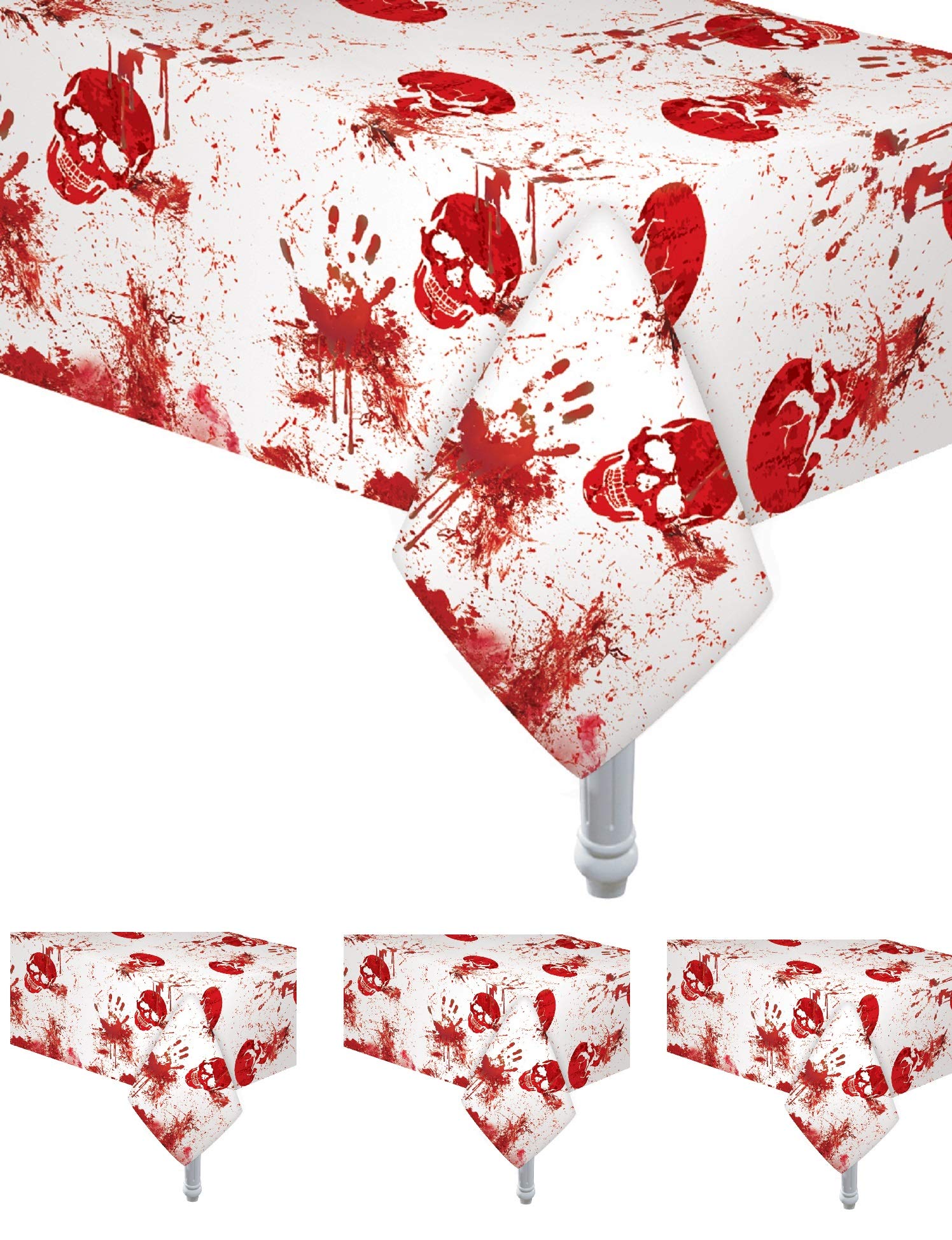 Oojami 4 Pack Halloween Party Decoration Zombie Skull Bloody TableCloths Party Decor - 4 Pack Picnic Table Covers,Halloween Party Decoration Supplies
