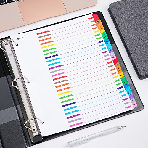 Amazon Basics A-Z Tab Dividers for 3 Ring Binder, Customizable Table of Contents Page, Multicolor, 6-Pack