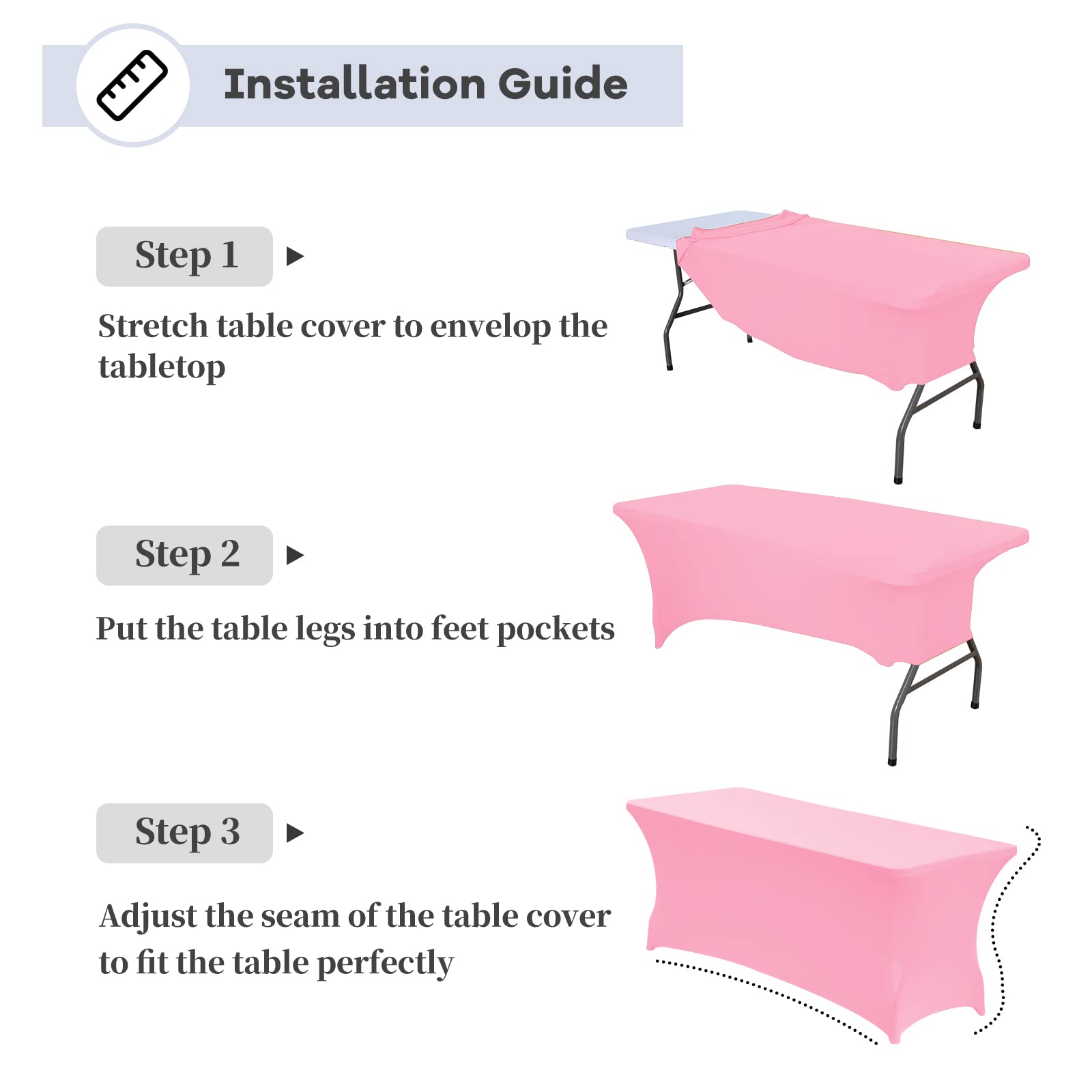 KSK 6 FT Pink Spandex Stretchable Table Cover, Wrinkle Resistant Washable Rectangular Fitted Table Cloths for Parties, Banquet, Massage Bed, Wedding and Festival