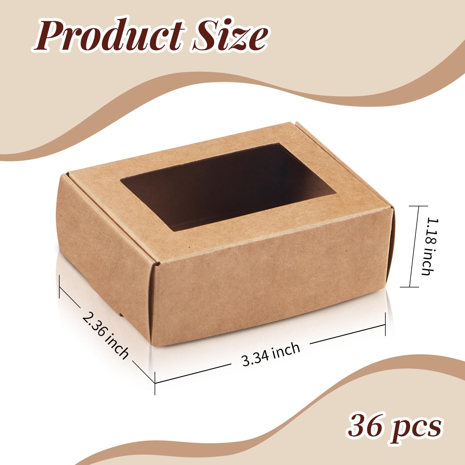 Kucoele 36 PCS Soap Boxes for Homemade Soap, Mini Kraft Treats Boxes Gifts Boxes with Windows Soap Packaging Supplies, 3.34 x 2.36 x 1.18 Inches (Brown)