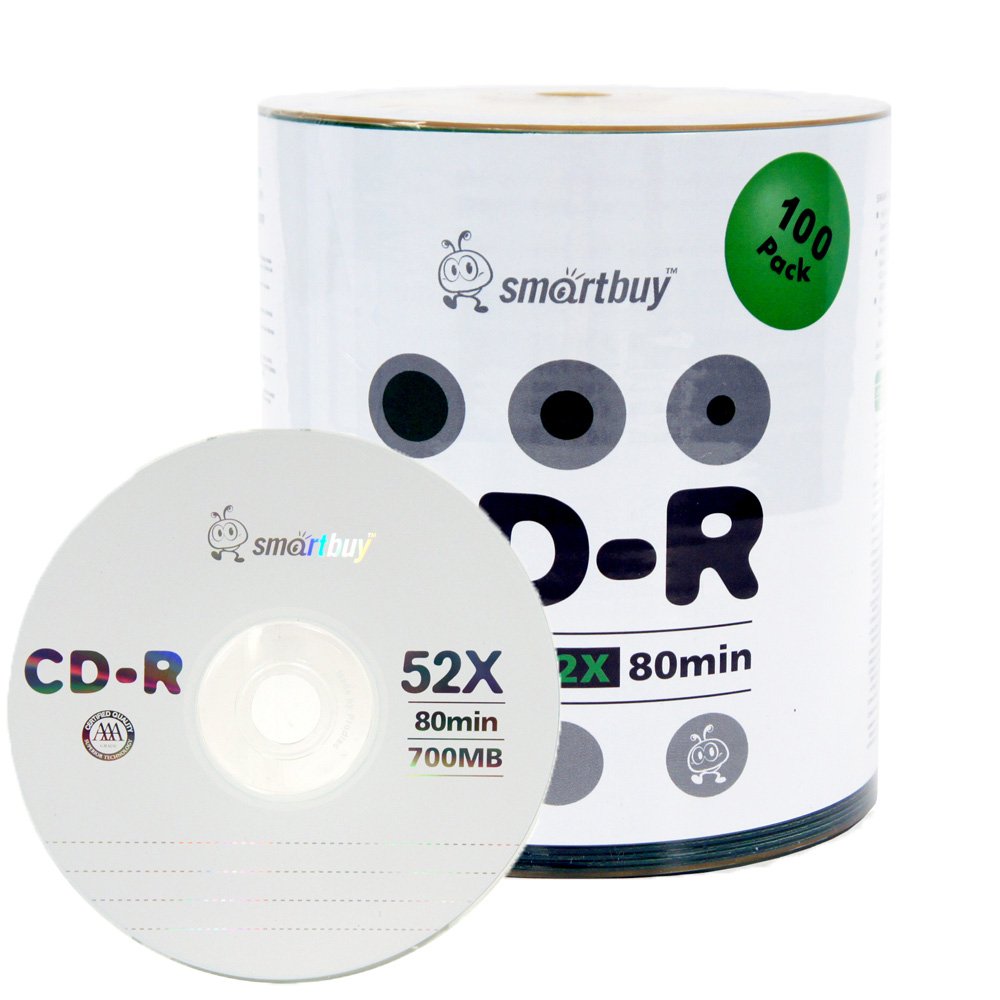 Smart Buy Logo CD-R 100 Pack 700mb 52x Blank Data Recordable Discs, 100 Disc, 100pk
