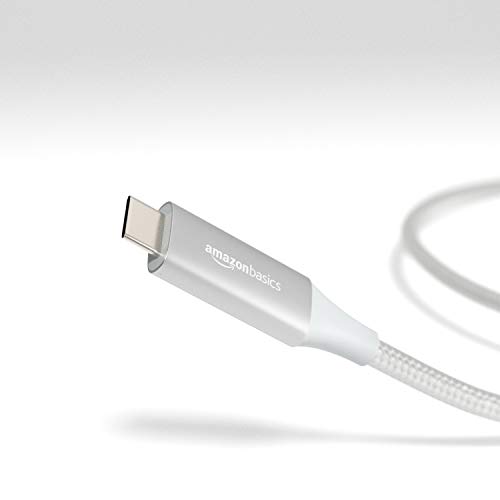 Amazon Basics Aluminum Braided 100W USB-C to USB-C 3.1 Gen 1 Cable with Power Delivery, 3 Feet, Silver