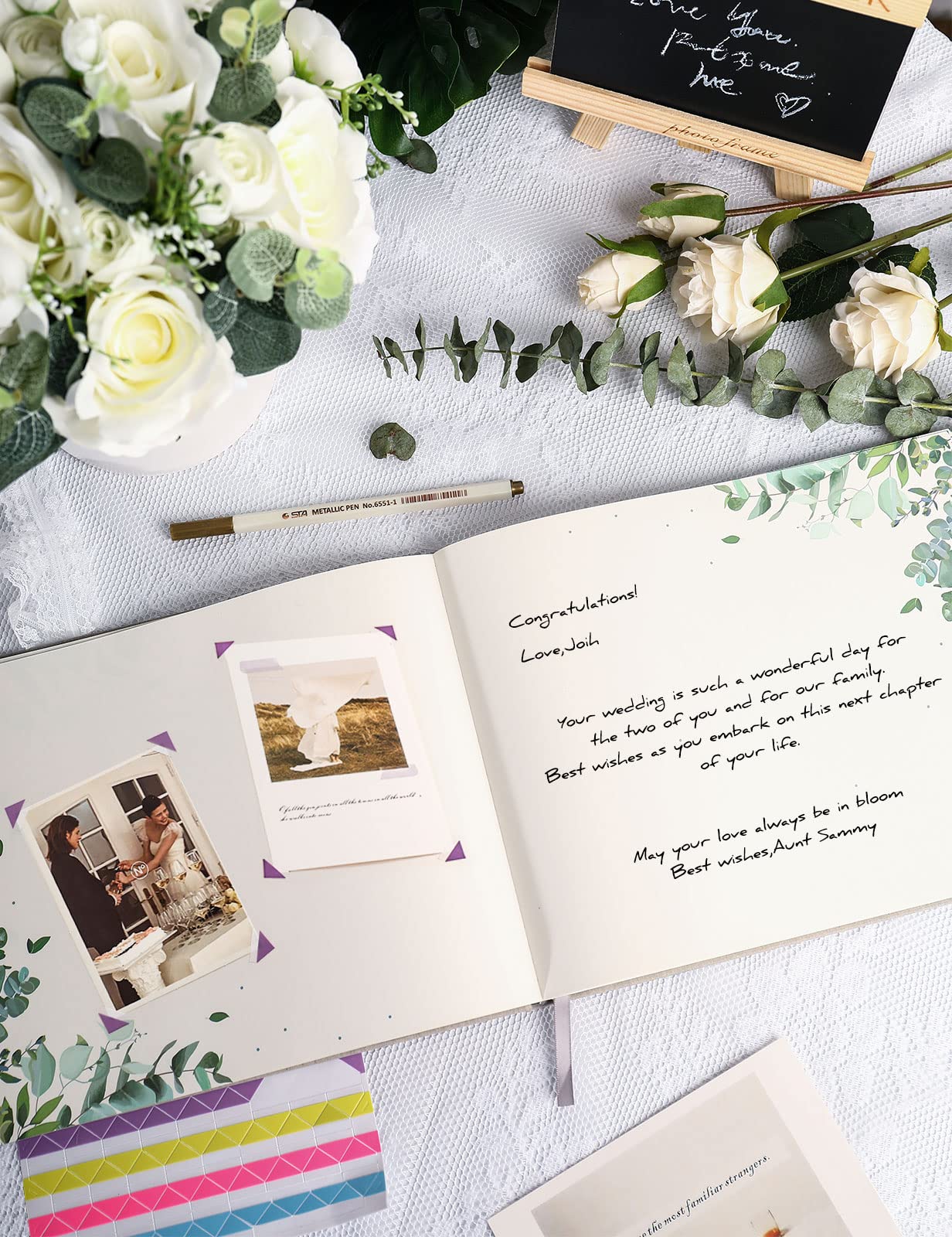 Wedding Guest Book,Guest Book Weddings Reception,Polaroid Guest Book for Wedding 100 Pages Paper Hardcover 8" x 10" for Wedding Gift with Pen, Photo Corner