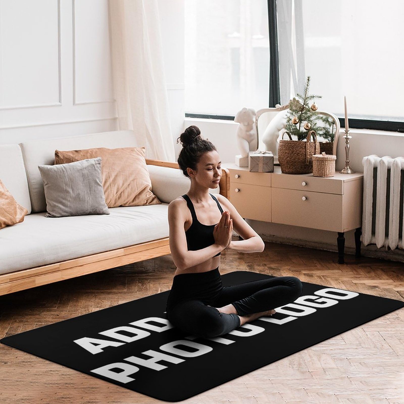 EXYLANOR Personalized Area Rugs with Logo Customized with Photo Text Name Carpets Custom Soft Door Mats Decorative Home Garden Office, Black, 60x40 Inch