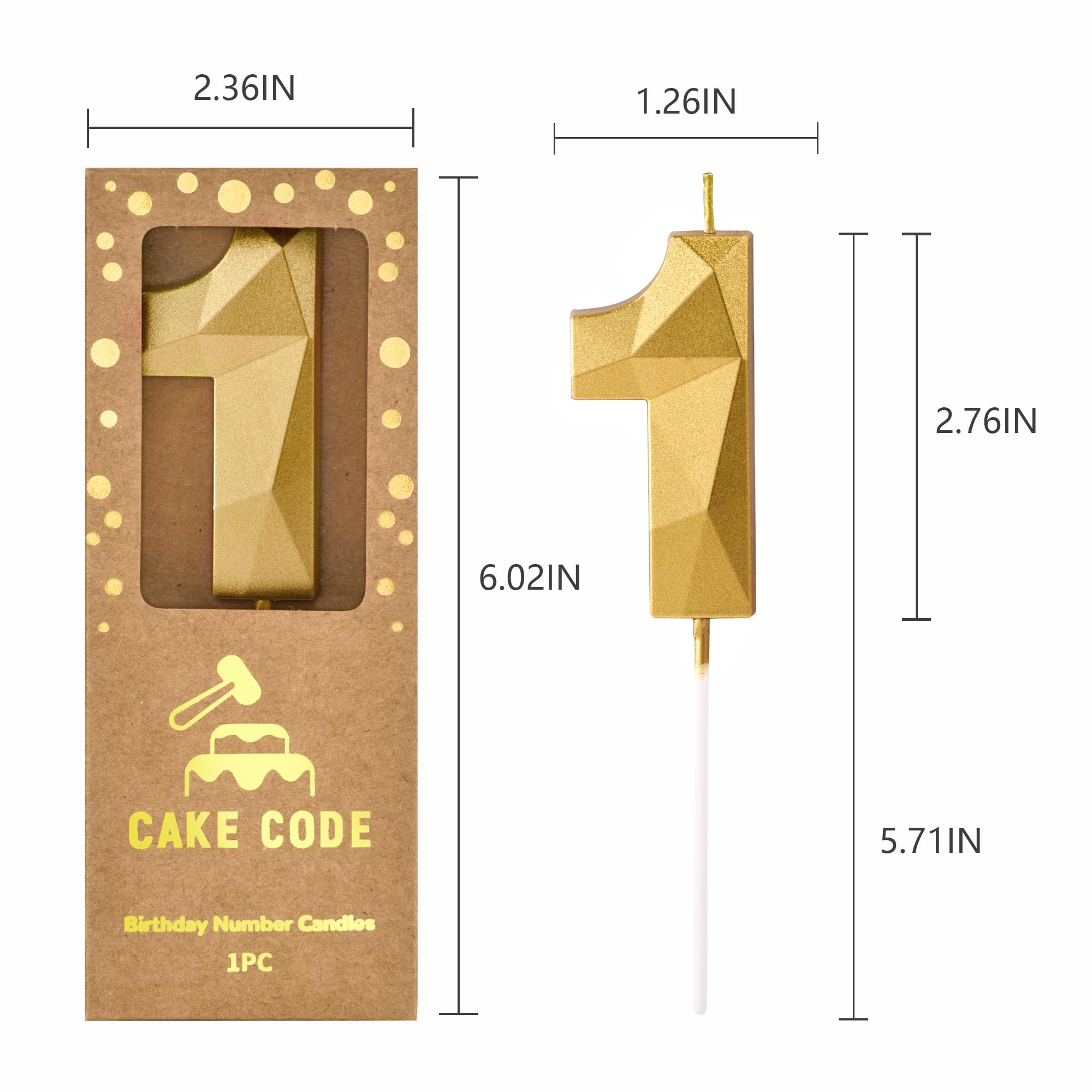 CAKE CODE 2.76 Inch Crystal Gold 1 Number Birthday Candles, Gold Number Candles, Cake Number Candles, Party Celebration