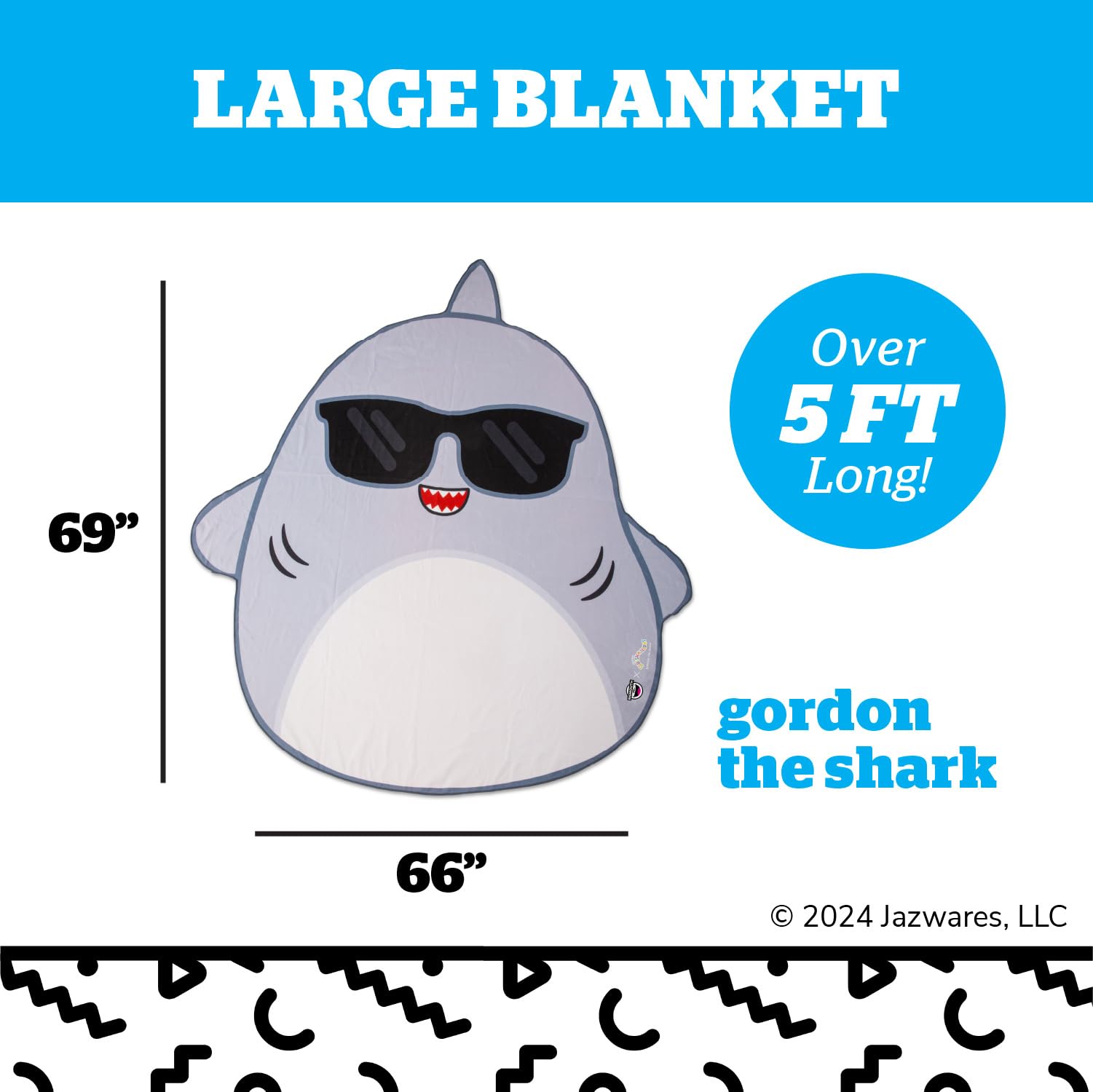 BigMouth x Squishmallows Gordon The Shark Beach Blanket, Large Cute Squishmallow Travel Blanket, Summer Essentials for Kids