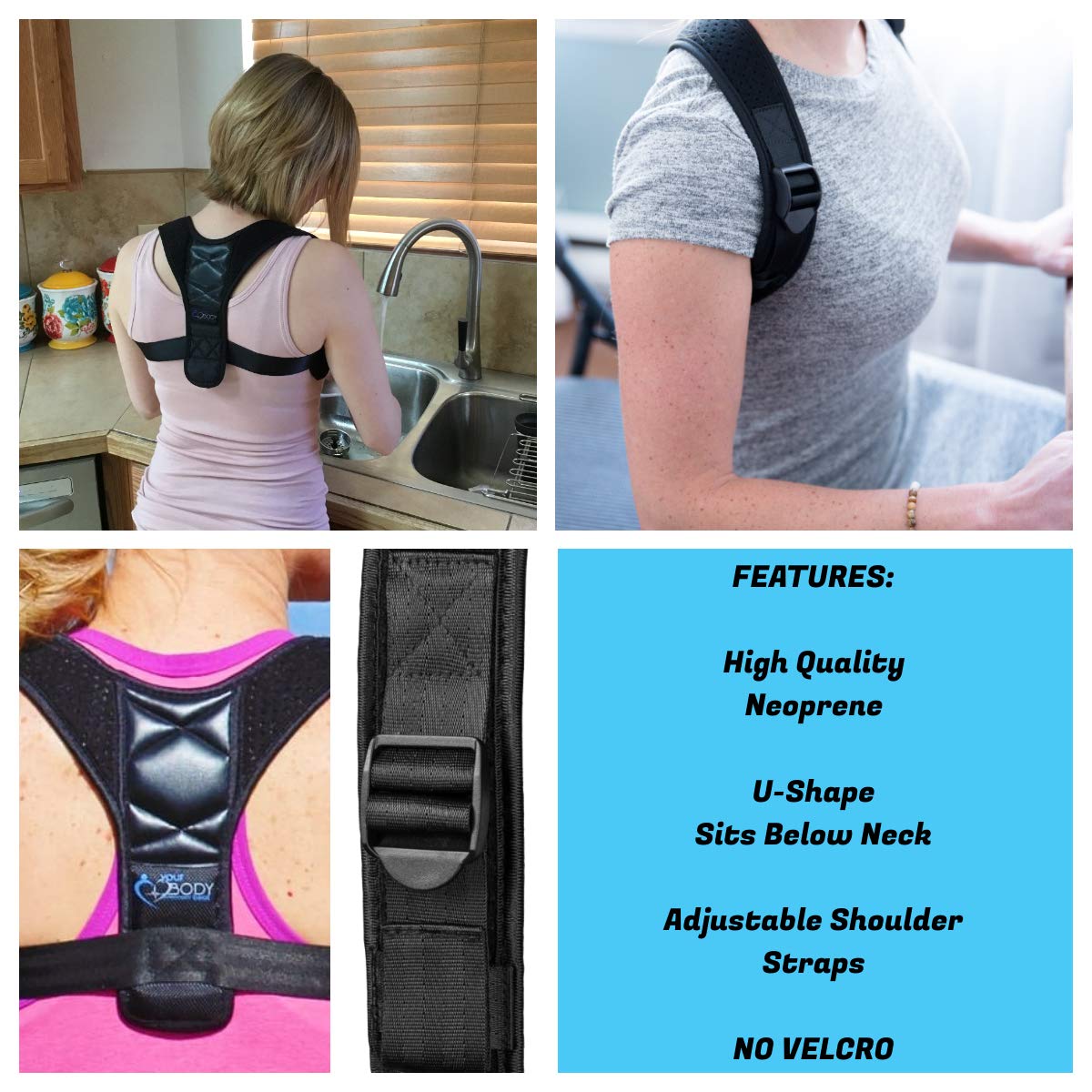 Adjustable Posture Corrector for Men & Women by YourBodyBeat - Improve Spine Alignment at the Work Place and During Sports & Exercise - Comfortable - Sleep Better & Feel Great - Less Neck/Back Pain